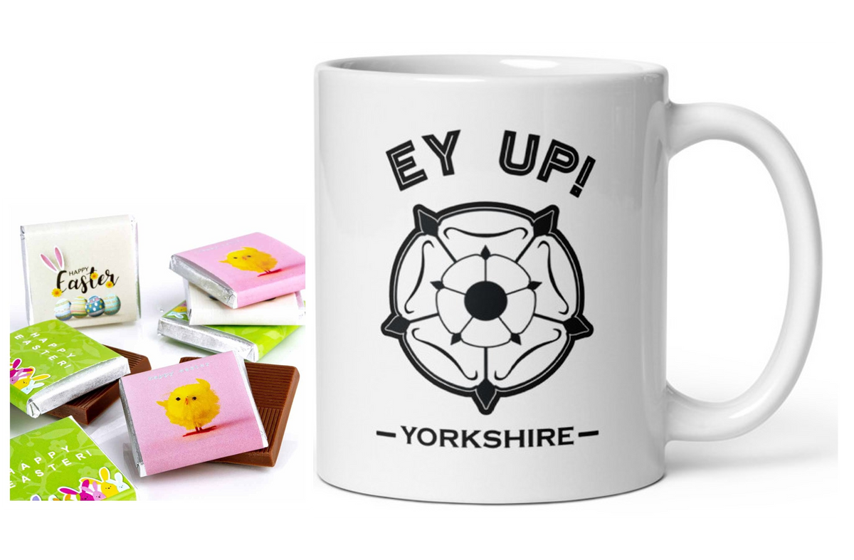 Ey Up Mug & 10 Easter chocolates – Yorkshire Gods Own County